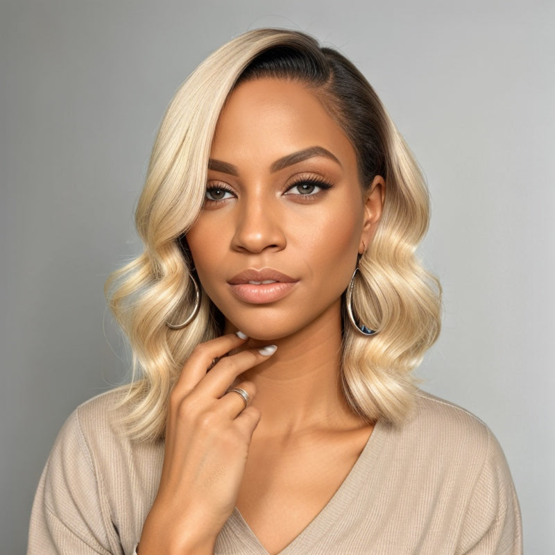 Glueless 613 Blonde Dark Root Body Wave Bob 5x5 HD Lace Closure Wig ...