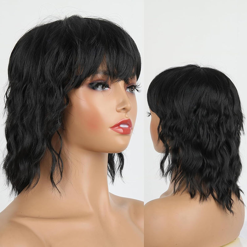 Salt And Pepper Short Mullet Wig Short Bob with Bangs 80s 90s Shaggy L ...