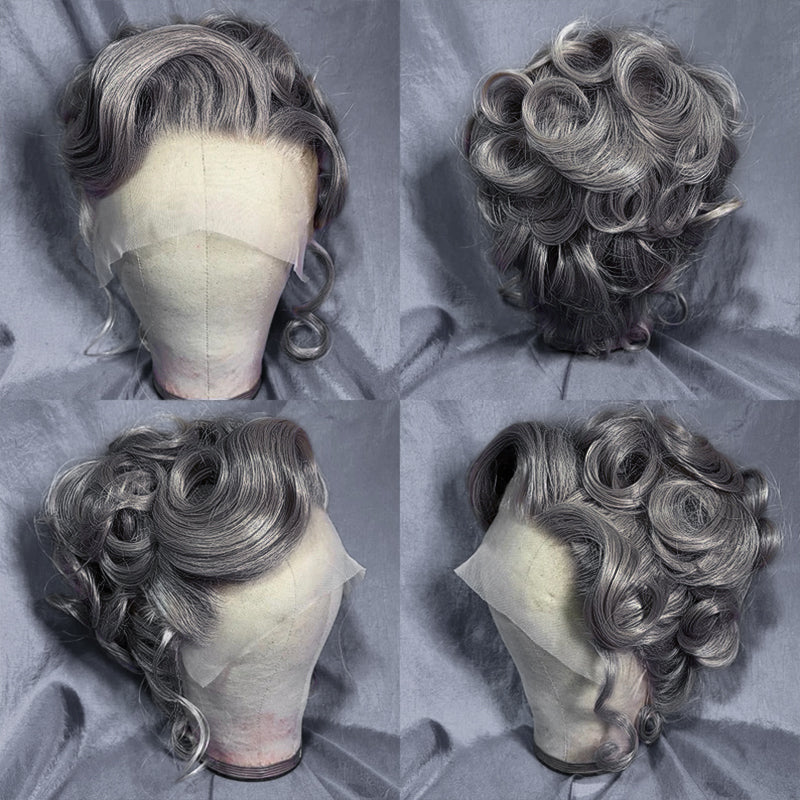 Tiffany Updo Salt And Pepper Grey Wig 13x4 Lace Front Wig Human Hair ...