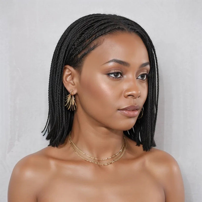 LinktoHair Natural Black Braided Hairstyles Bob Wigs Micro Senegalese