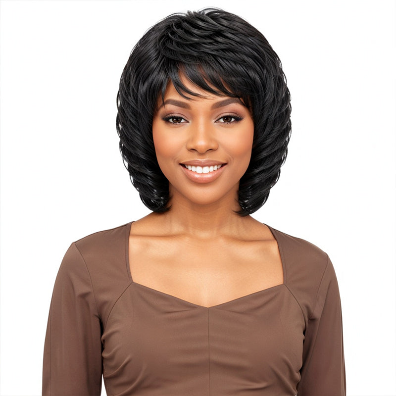 Linktohair Natural/Brown Hair Wig With Bangs Layered Cut Wigs For Blac ...
