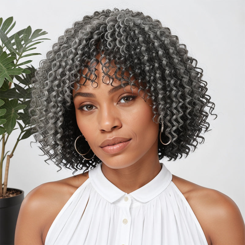 Salt And Pepper Deep Wave Wig With Bangs Beginner Friendly – LinktoHair