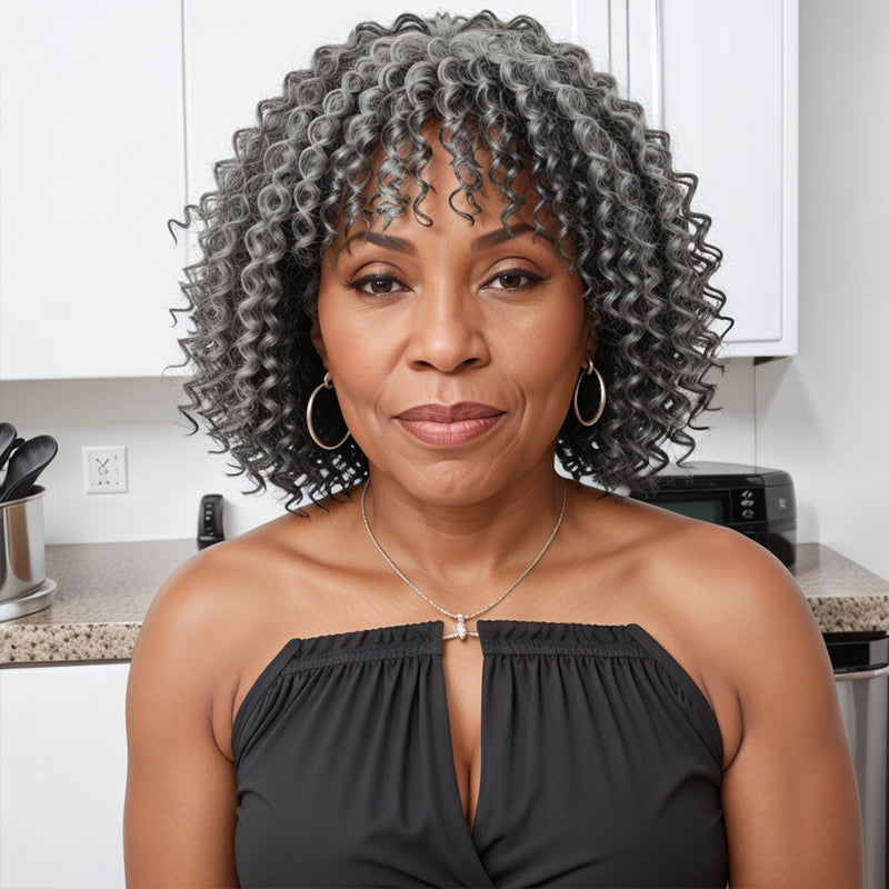 Salt And Pepper Deep Wave Wig With Bangs Beginner Friendly – LinktoHair