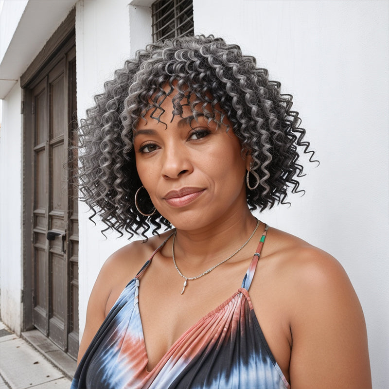 Salt And Pepper Deep Wave Wig With Bangs Beginner Friendly – LinktoHair