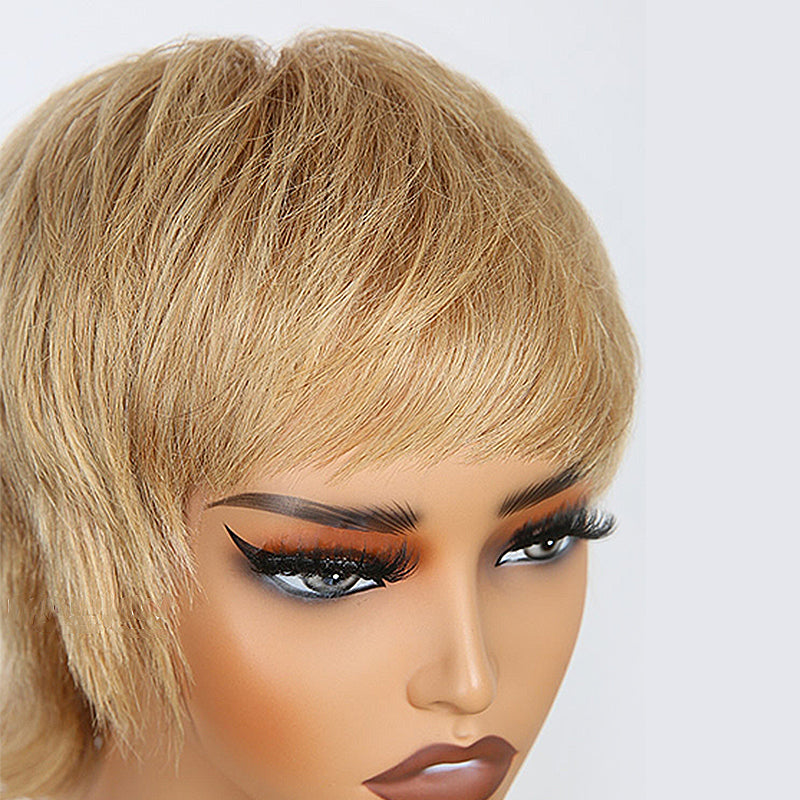 Salt And Pepper/Honey Blonde Short Pixie Cuts with Bangs Mullet Wigs – LinktoHair