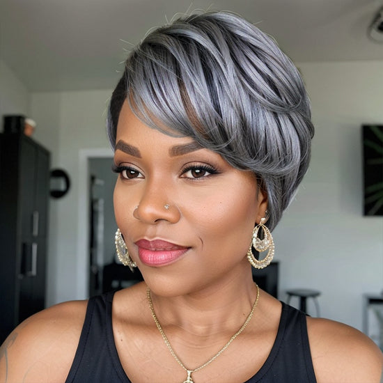 Salt & Pepper Boss Look | Short Pixie Cut 5x5 Frontal Lace C Part Wig ...