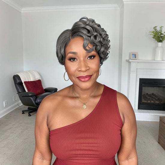 Salt & Pepper Short Wavy 5x5 Closure Lace Side Part Bob Glueless Human ...