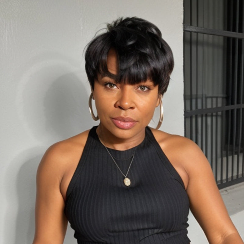 Short Layered Pixie Cut Human Hair Wigs With Bang Beginner Friendly – LinktoHair
