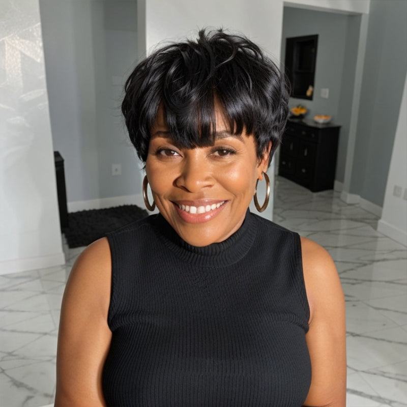 Short Layered Pixie Cut Human Hair Wigs With Bang Beginner Friendly – LinktoHair