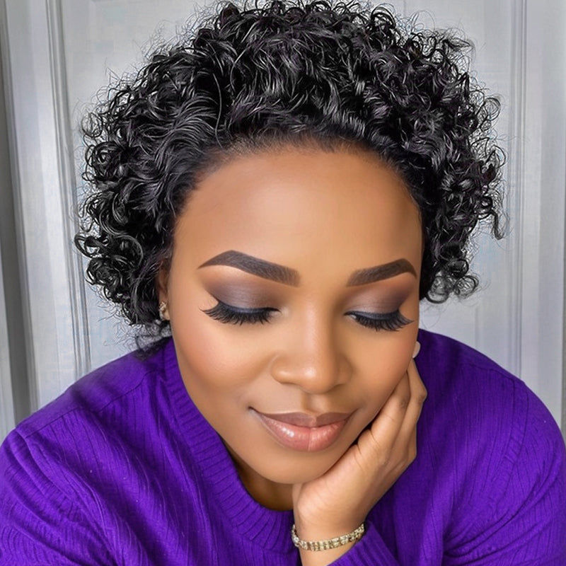 Undetectable Lace Front Natural Curly Pixie Cut Wig 100% Human Hair ...